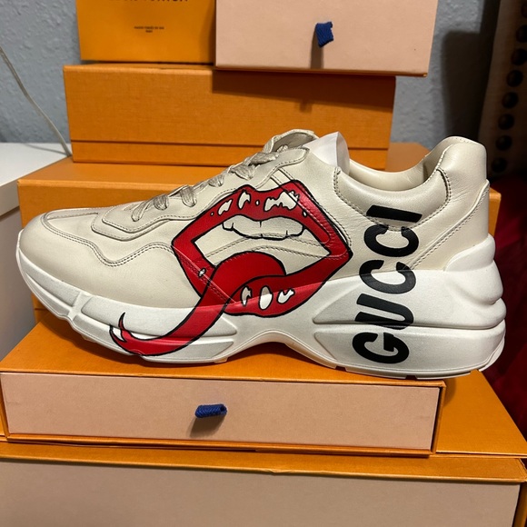 Gucci | Shoes | Authentic Gucci Rython Mouth Leather Sneakers Size 422 ...